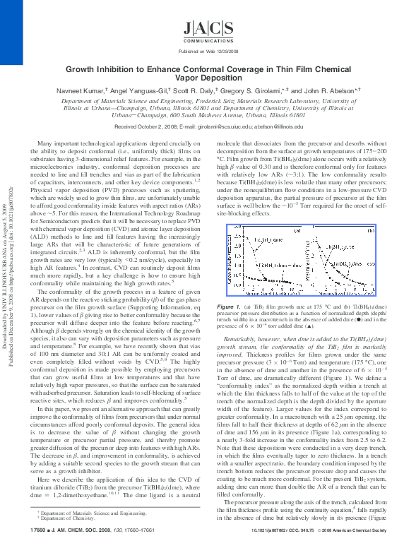 (PDF) Growth Inhibition to Enhance Conformal Coverage in Thin Film Chemical Vapor Deposition