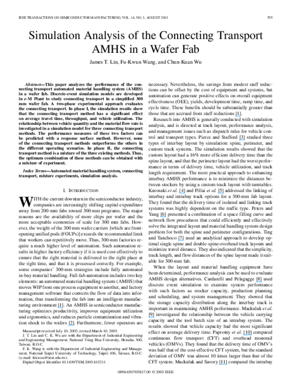 (PDF) Simulation analysis of the connecting transport AMHS in a wafer fab