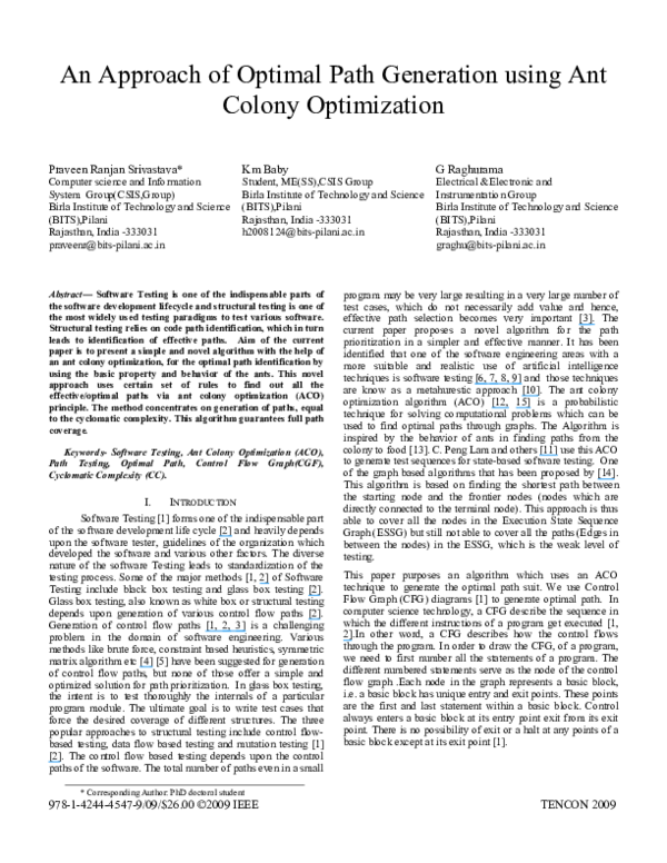 (PDF) An approach of optimal path generation using ant colony optimization