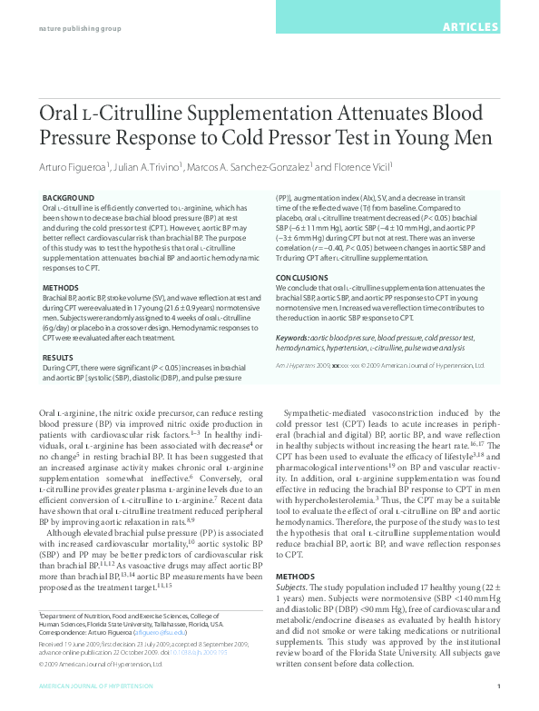 (PDF) Oral L-Citrulline Supplementation Attenuates Blood Pressure ...