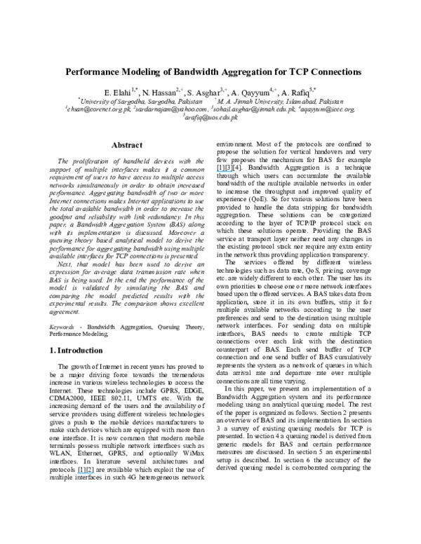 Pdf Performance Modeling Of Bandwidth Aggregation For Tcp Connections 9147