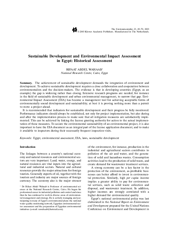 (PDF) Sustainable Development and Environmental Impact Assessment in ...