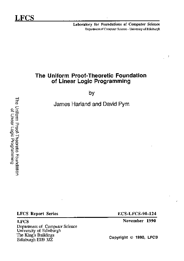 (PDF) The Uniform Proof-Theoretic Foundation of Linear Logic Programming