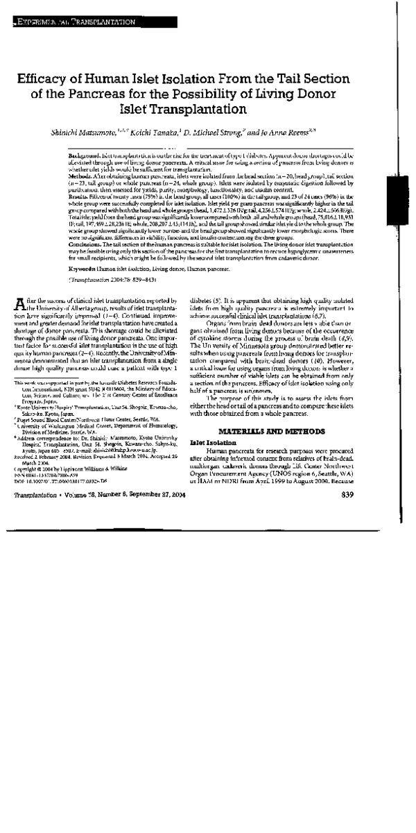 (PDF) Efficacy of Human Islet Isolation From the Tail Section of the ...