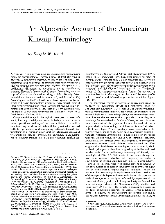 An Algebraic Account of the American Kinship Terminology [and Comments ...