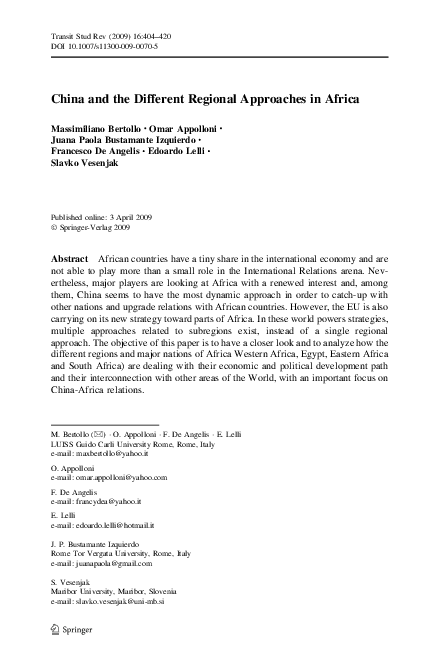 (PDF) China and the Different Regional Approaches in Africa