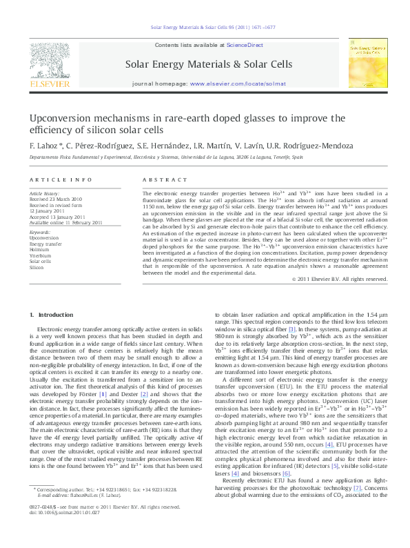(PDF) Upconversion mechanisms in rare-earth doped glasses to improve ...