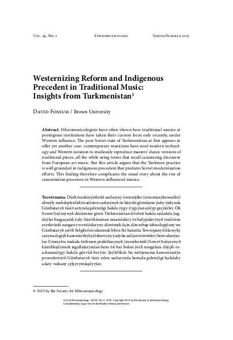 (PDF) Westernizing Reform and Indigenous Precedent in Traditional Music ...