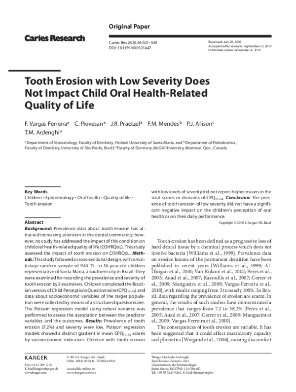 (PDF) Tooth Erosion with Low Severity Does Not Impact Child Oral Health ...