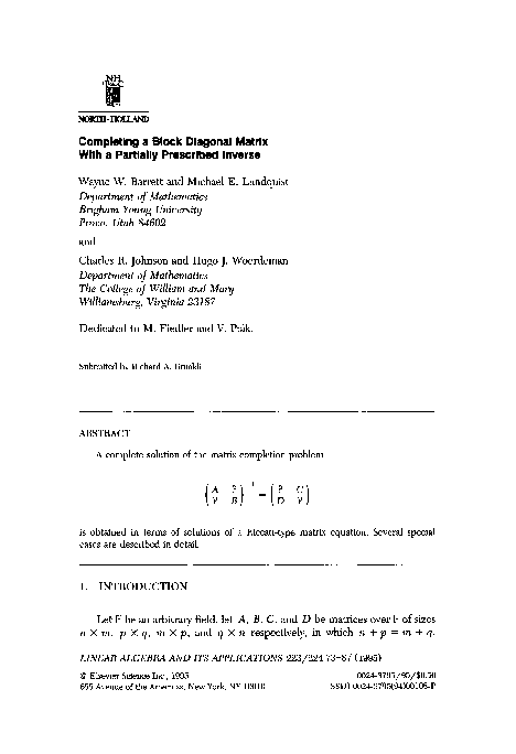 (PDF) Completing a block diagonal matrix with a partially prescribed ...
