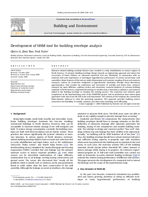(PDF) Development of HAM tool for building envelope analysis