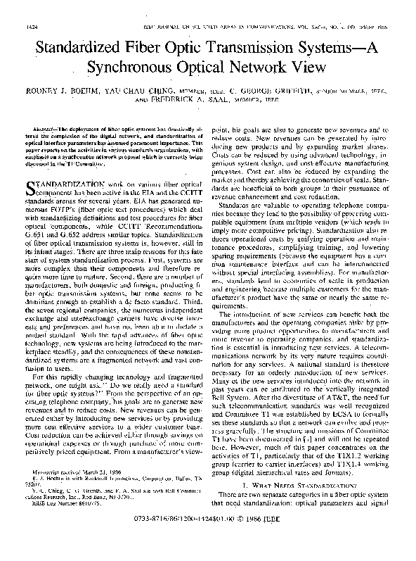 (PDF) Standardized Fiber Optic Transmission Systems-A Synchronous ...