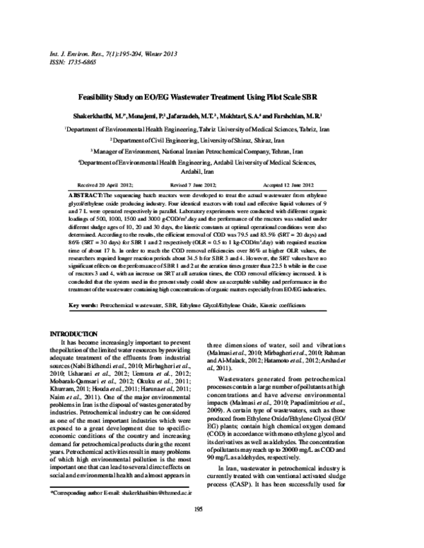 (PDF) Feasibility Study on EO/EG Wastewater Treatment Using Pilot Scale SBR