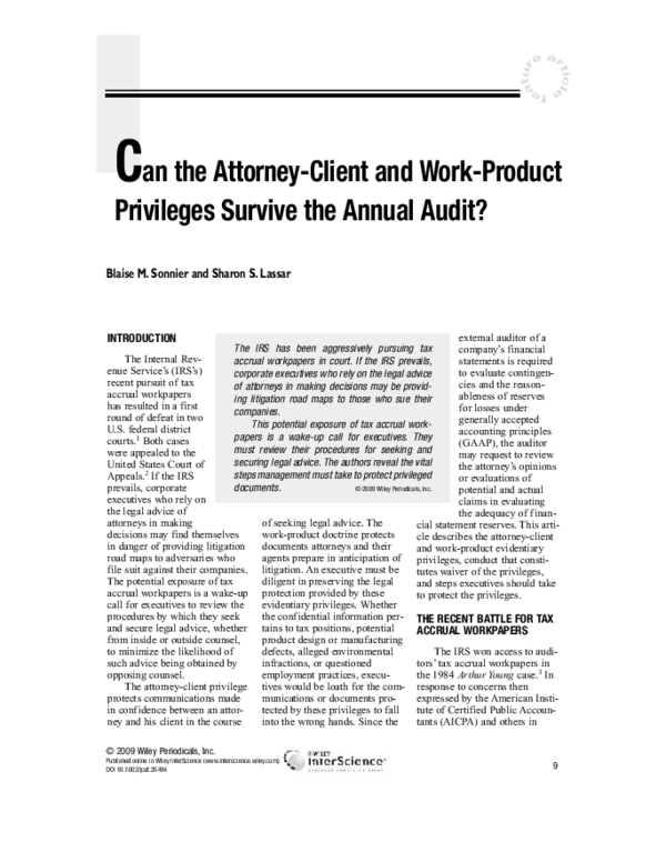 (PDF) Can the attorney-client and work-product privileges survive the ...