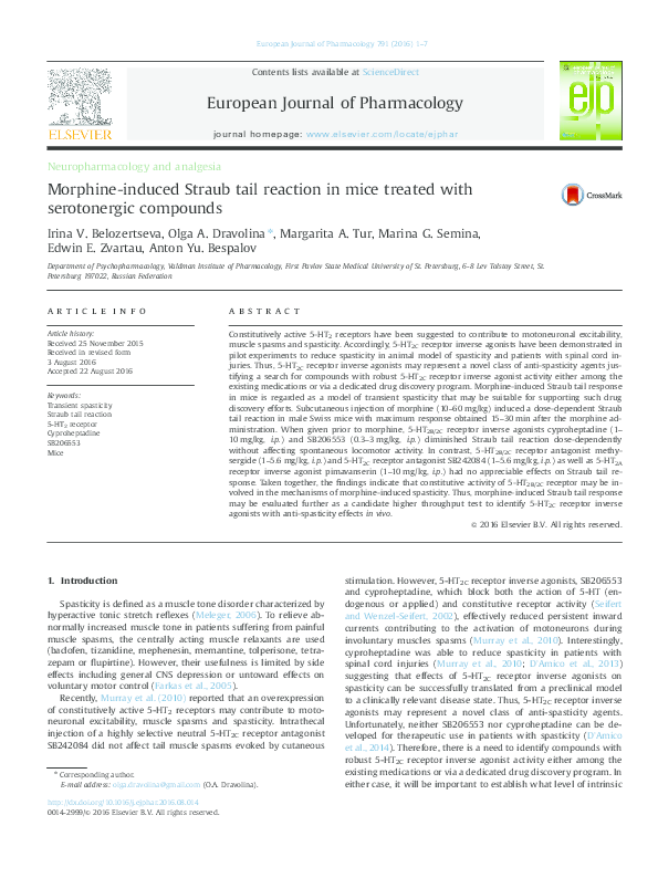 (PDF) Morphine-induced Straub tail reaction in mice treated with ...