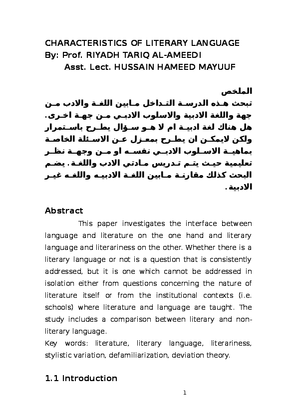 (DOC) CHARACTERISTICS OF LITERARY LANGUAGE