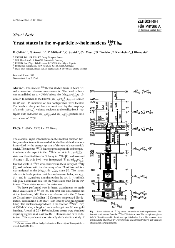 (PDF) Yrast states in the pi-particle nu-hole nucleus 146 65 Tb 81