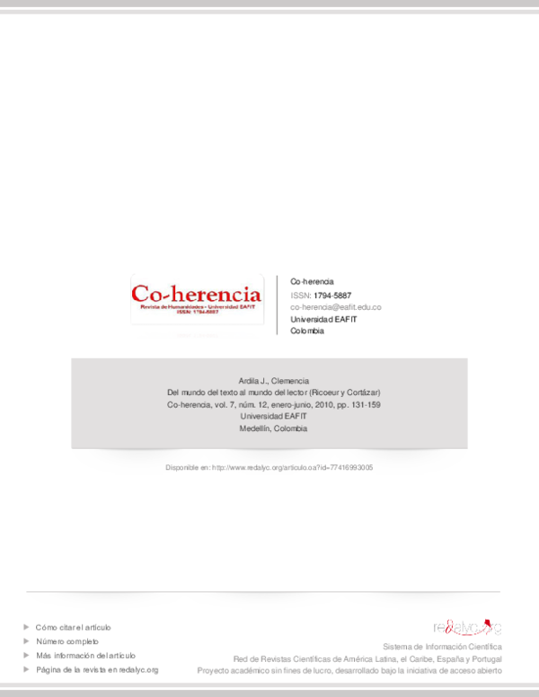 (PDF) Del mundo del texto al mundo del lector (Ricoeur y Cortázar)