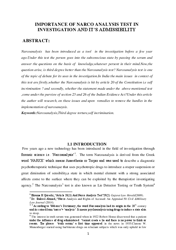 (PDF) IMPORTANCE OF NARCO ANALYSIS TEST IN INVESTIGATION AND IT'S ...