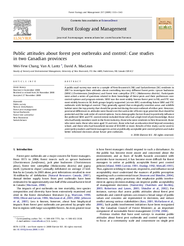 (PDF) Public attitudes about forest pest outbreaks and control: Case ...