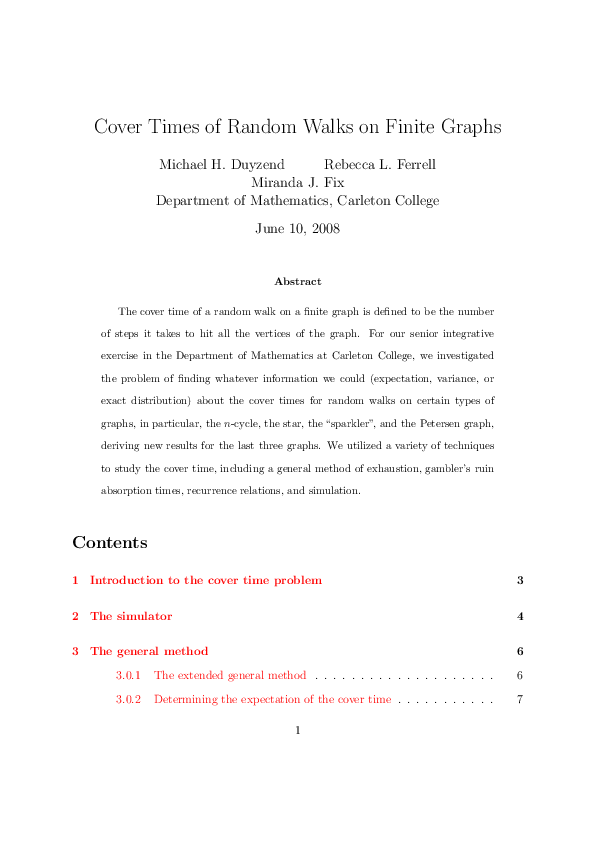 (PDF) Cover Times of Random Walks on Finite Graphs