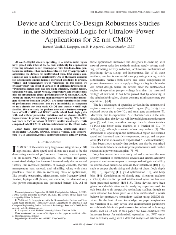 (PDF) Device and Circuit Co-Design Robustness Studies in the Subthreshold Logic for Ultralow ...