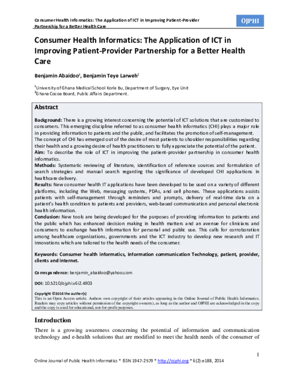 (PDF) Consumer Health Informatics: The Application of ICT in Improving ...
