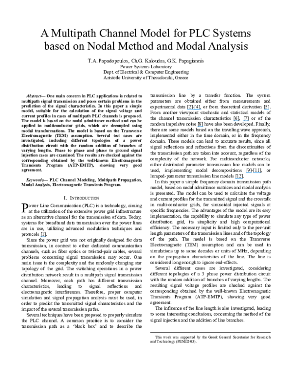 (PDF) A Multipath Channel Model for PLC Systems based on Nodal Method ...