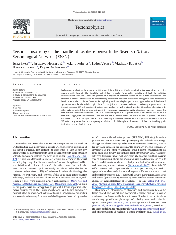 (PDF) Seismic anisotropy of the mantle lithosphere beneath the Swedish National Seismological ...