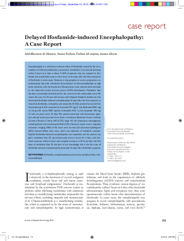 (PDF) Delayed Ifosfamide-induced Encephalopathy: A Case Report ...