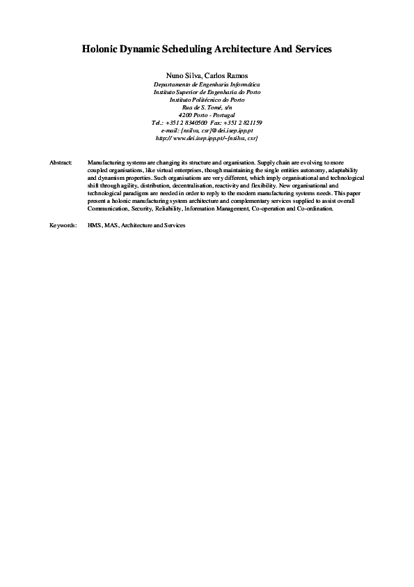 (PDF) Holonic Dynamic Scheduling Architecture and Services