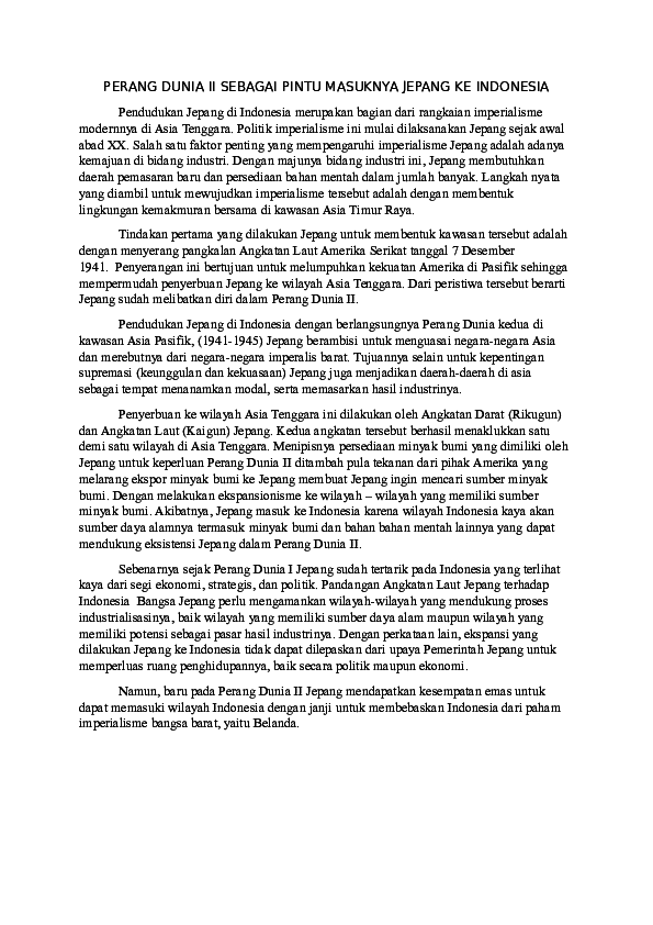 (DOC) PERANG DUNIA II SEBAGAI PINTU MASUKNYA JEPANG KE INDONESIA