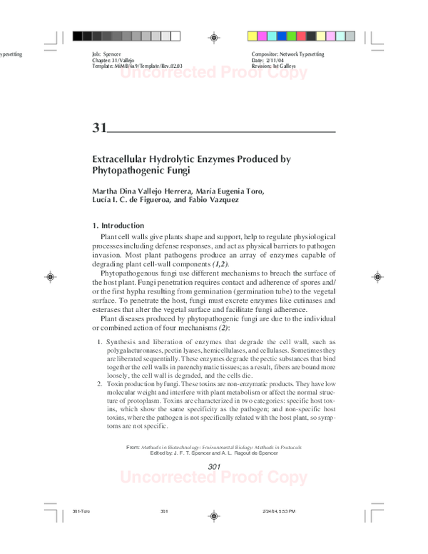 (PDF) Extracellular Hydrolytic Enzymes Produced by Phytopathogenic Fungi