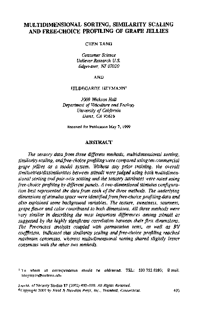 (PDF) MULTIDIMENSIONAL SORTING, SIMILARITY SCALING AND FREE-CHOICE ...