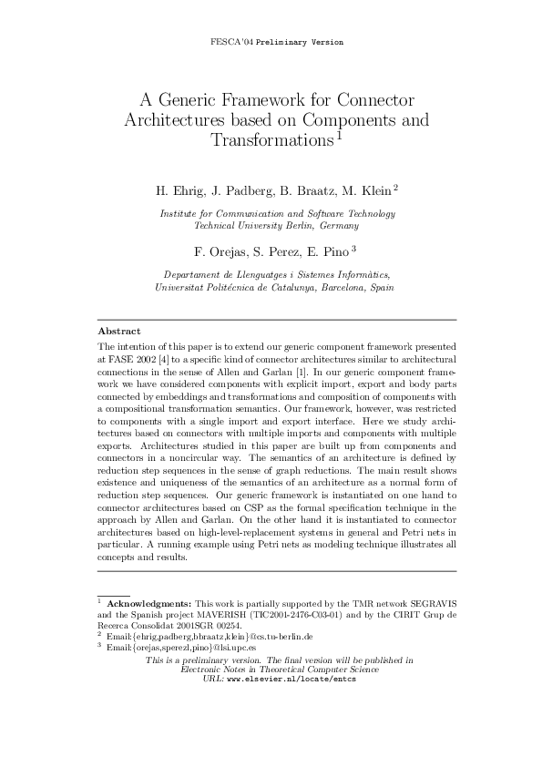 A Generic Framework for Connector Architectures based on Components and Transformations