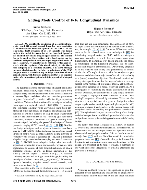 (PDF) Sliding mode control of F-16 longitudinal dynamics