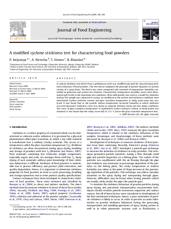 (PDF) A modified cyclone stickiness test for characterizing food powders