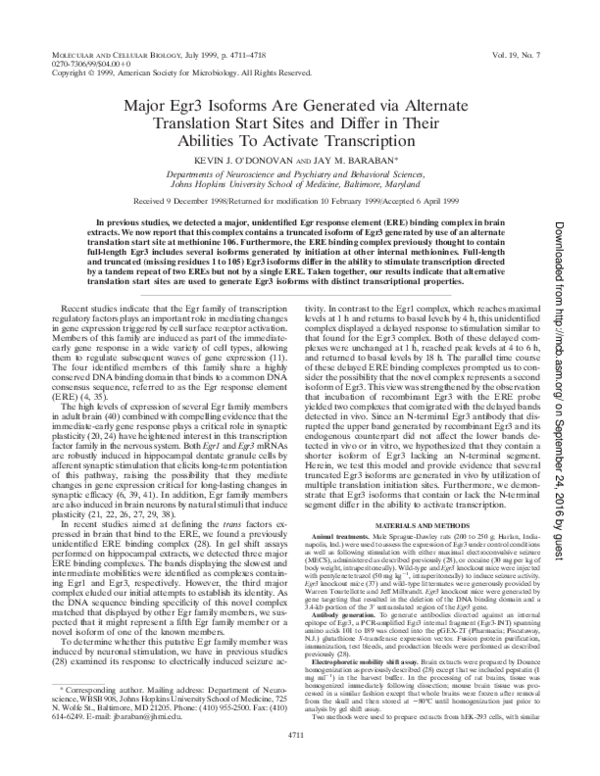 (PDF) Major Egr3 isoforms are generated via alternate translation start ...