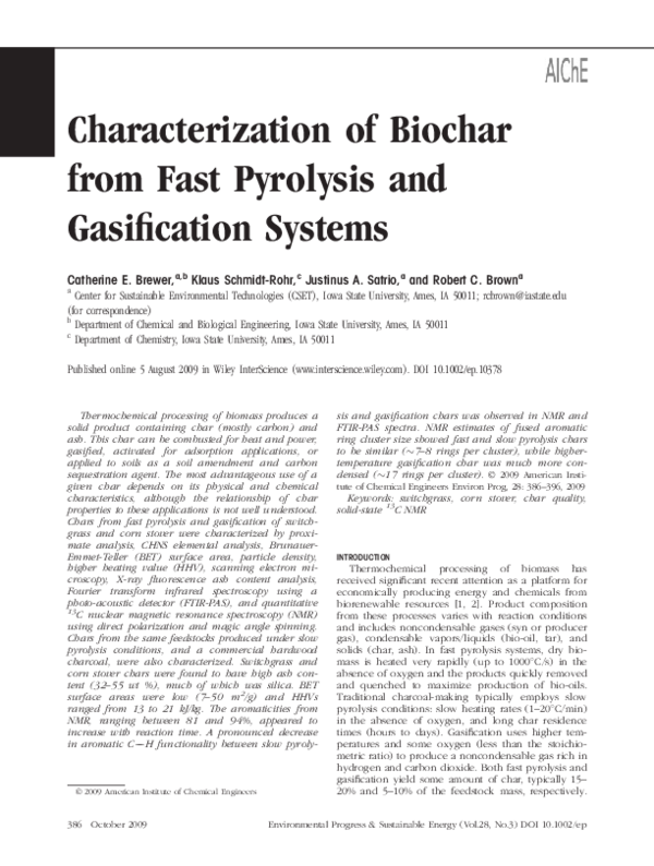 (PDF) Characterization of biochar from fast pyrolysis and gasification ...