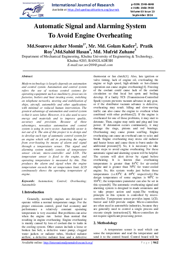 (PDF) Automatic Signal and Alarming System To Avoid Engine Overheating