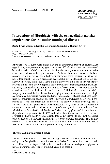 Pdf Interactions Of Fibroblasts With The Extracellular Matrix Implications For The