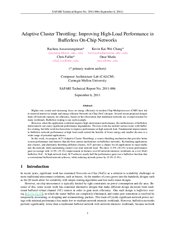 (PDF) Adaptive Cluster Throttling: Improving High-Load Performance in Bufferless On-Chip Networks