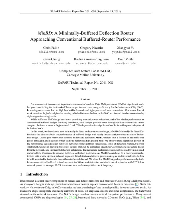 Pdf Minbd A Minimally Buffered Deflection Router Approaching 8806