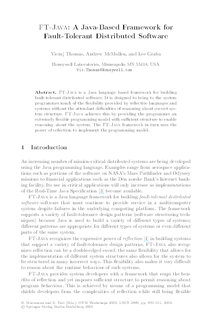 Pdf Ft Java A Java Based Framework For Fault Tolerant Distributed