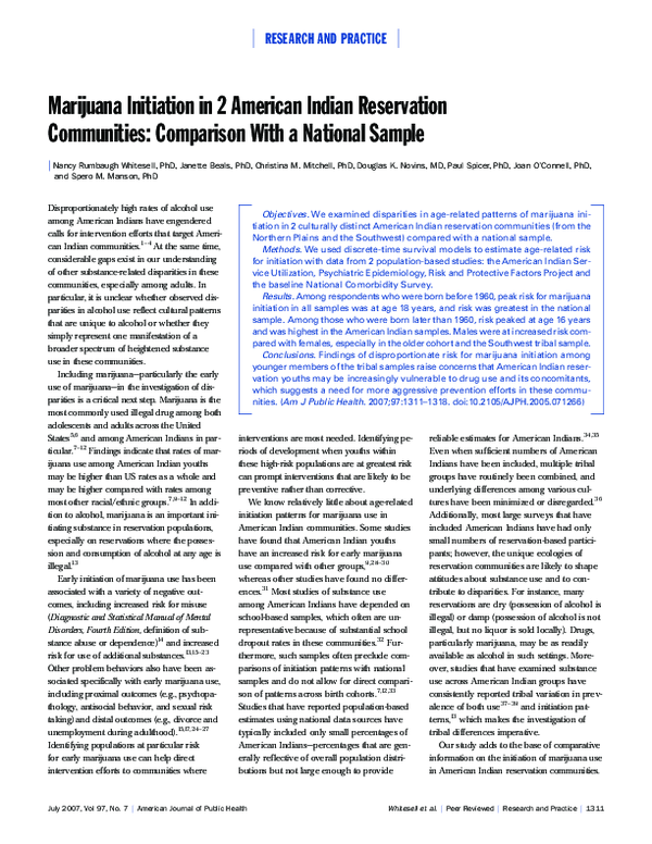(PDF) Marijuana Initiation in 2 American Indian Reservation Communities ...