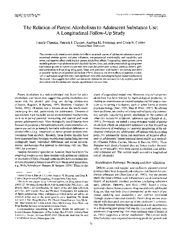 (PDF) The relation of parent alcoholism to adolescent substance use: A longitudinal follow-up study