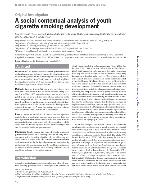 (PDF) A social contextual analysis of youth cigarette smoking development