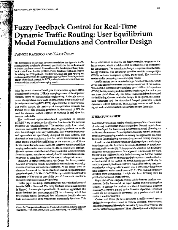 (PDF) Fuzzy feedback control for real-time dynamic traffic routing ...