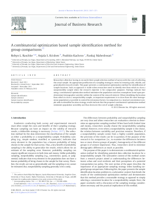 Pdf A Combinatorial Optimization Based Sample Identification Method For Group Comparisons