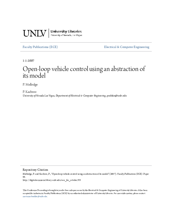 Pdf Open Loop Vehicle Control Using An Abstraction Of Its Model